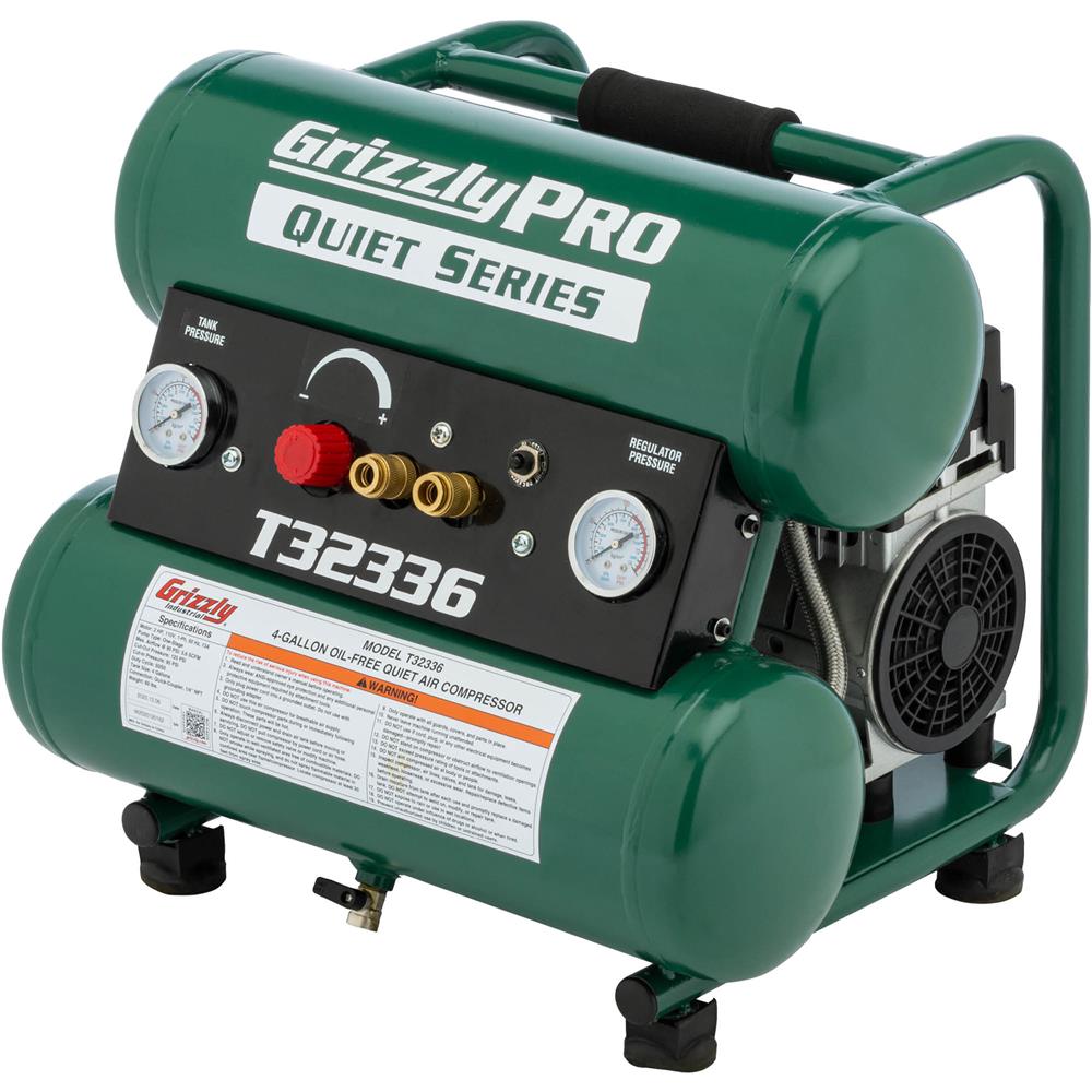 Grizzly PRO T32336 - 4-Gallon Oil-Free Quiet Series Air Compressor ...